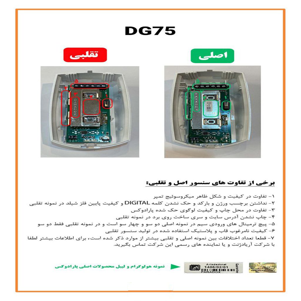 تفاوت چشم اصلی و تقلبی DG75 پارادوکس - شرکت فنی مهندسی سایا نمایندگی ...