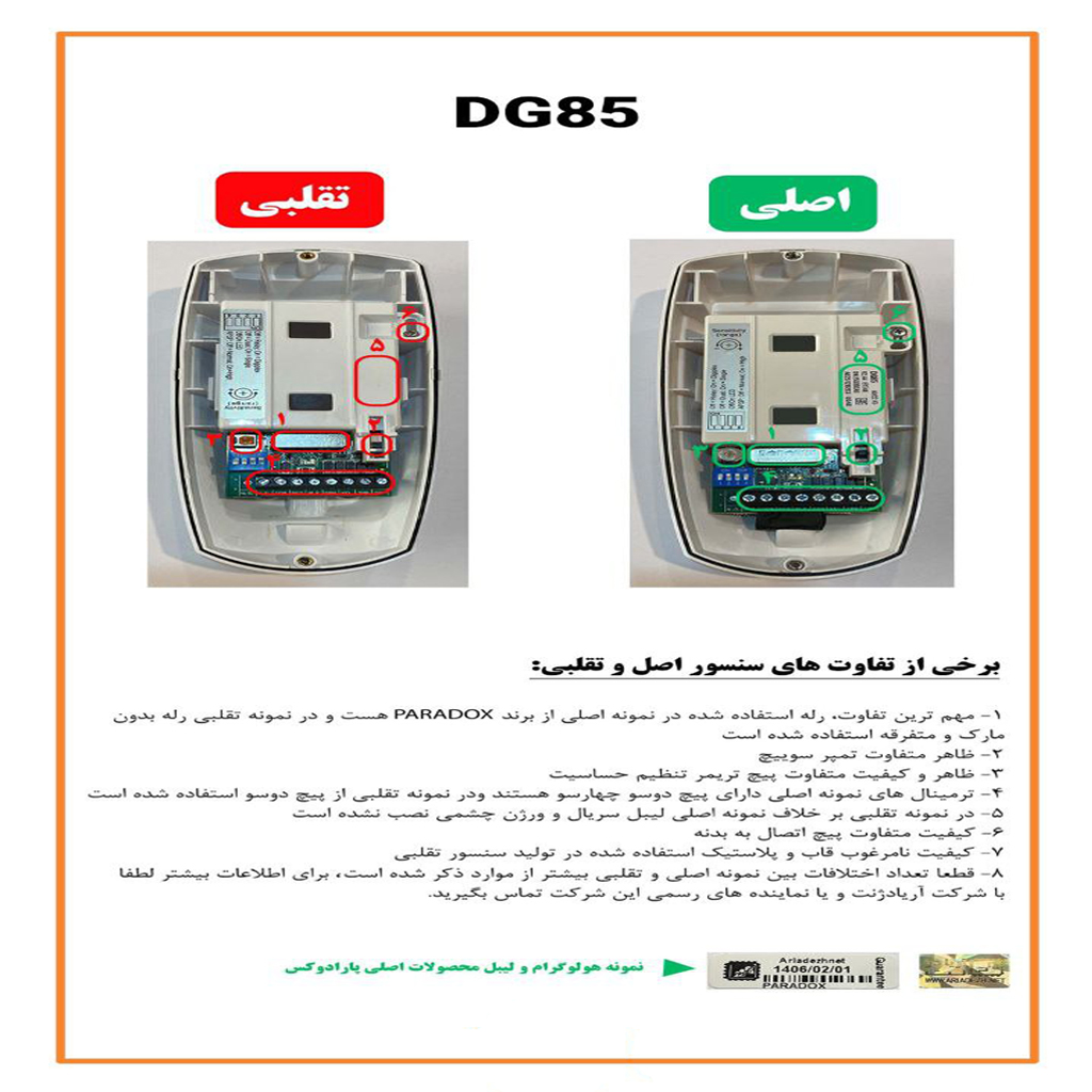 تفاوت چشم اصلی و تقلبی DG85 پارادوکس - شرکت فنی مهندسی سایا نمایندگی ...